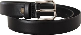 Dolce & Gabbana unisex, Accessoires, Noir, Taille: ONE Size Magnifique Ceinture Noire en Cuir de Veau avec Boucle Logo Argent&eacute;e