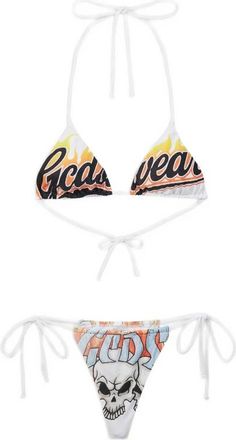 GCDS Gcds, Femme, Maillots de bain, Blanc, Taille: 38 FR Riders Print Bikini