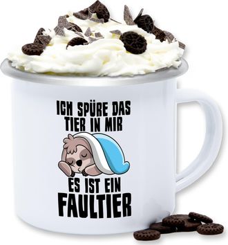 Shirtracer Emaille Tasse Blechtasse - Statement Spr&uuml;che - Ich sp&uuml;re das Tier in mir es ist ein Faultier - 300 ml - Wei&szlig; Silber - becher mit spruch sarkasmus slot
