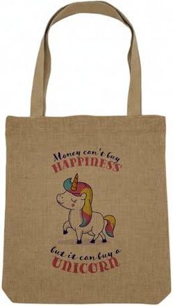 Fabulous Sac Shopping Tote Bag Aspect Lin - Unicorn - Money Cant Buy Happiness Animals Cute Sac de Courses Toile Epaisse 360g Beige Naturel Cabas Port&eacute; Epaule 