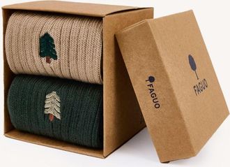 Faguo Lot de chaussettes x2 vert fonc&eacute; & beige coton - SOCKS