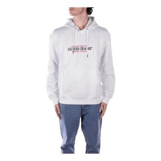 Guess Homme, Sweatshirts et sweats &agrave; capuche, Blanc, Taille: M Sweat &agrave; capuche blanc avec logo frontal