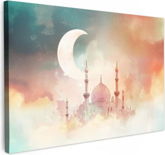 MuchoWow &copy; Bilder 90x60 cm Wohnzimmer Deko Modern Wandbild Kunstdruck auf Leinwand Islam Arabische Bild Schlafzimmer &uuml;ber Bett Room Decor Geschenke Moschee - R