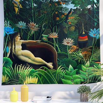 Berkin Arts Decor Wandteppich zum Aufhängen, Hintergrund aus hochwertigem Polyesterstoff Maximalismus Botanische Landschaft 150 x 200 CM(Henri Rousseau-Der Traum)