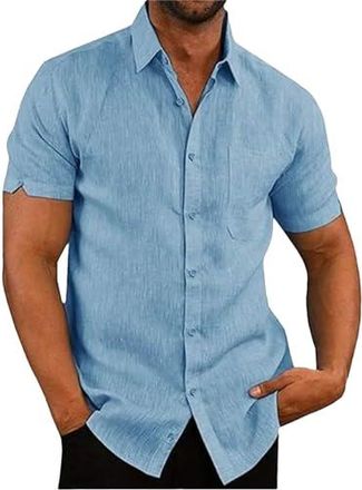 Generic Chemise dété légère à manches courtes pour homme, bleu ciel, L