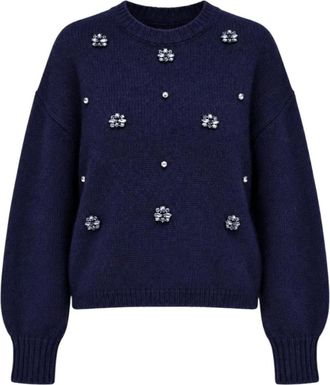 Nenette Pull Col Rond avec Appliqu&eacute;s Bijoux - Femme - Pulls - Bleu - Taille: 40 FR