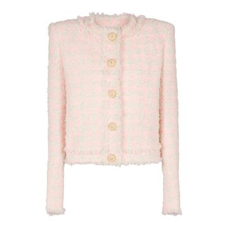 Balmain Femme, Vestes, Rose, Taille: 38 FR Veste 5 boutons en tweed