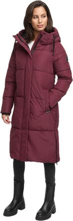Marikoo Damen Wintermantel (XS-3XL) - gesteppt, mit Kapuze & Rei&szlig;verschlussschlitze - N082 - Wine Gr&ouml;&szlig;e XXL - Gr.XXL