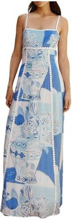 Generic Robe Ete Femme Sexy Lin sans Manches Longue Imprimé Fleuri Dos Nu Chic Et éLéGant Pas Cher Grande Taille Classique pour Vacances De Plage SoiréE FêTe 