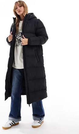 Brave Soul Wattierte Maxi-Jacke in Schwarz mit Kapuze und abnehmbaren Ärmeln