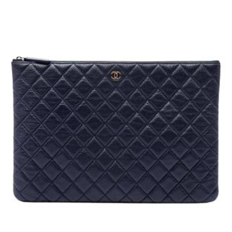 Chanel Pre-owned Quilted Caviar Leather Clutch - - Pre-owned - Damen - Blau - ONE SIZE