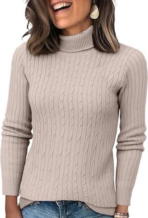 Generic Pull Femme Hiver Chaud col Montant Mode Ample Sweatshirts Couleur Unie Pull Femme Chic et El&eacute;gant D&eacute;contract&eacute; Manche Longue Jumper Tops Beige
