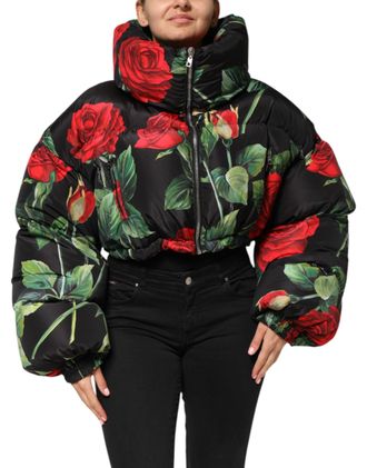 Dolce & Gabbana Womens Multicolor Floral Puffer Coat Full Zip Jacket Polyester Clothing