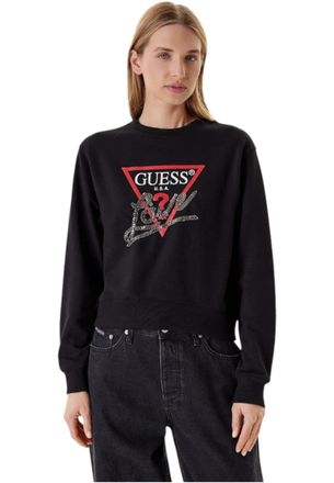 Guess Damen-Sweatshirt, dreieckiges Logo mit Strass, Schwarz, Schwarz, 38