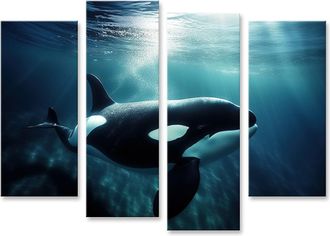 Islandburner Bild auf Leinwand Orca Killerwal Schwimmen unter Meer Unterwasser Tiere KI Bilder Wandbilder Poster JAXK-4erP