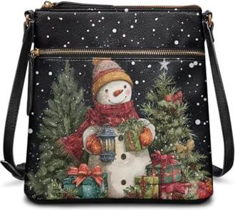 Coloranimal Sac &agrave; bandouli&egrave;re l&eacute;ger en cuir pour femme sur le th&egrave;me de No&euml;l pour t&eacute;l&eacute;phone portable, Cadeaux de No&euml;l Bonhomme de neige