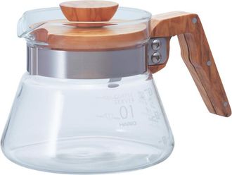 Hario Kaffekanne, 400 ml, Griff und Deckel aus Olivenholz, durchsichtig, 2 Cup