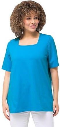 Ulla Popken Femme Grandes Tailles T-Shirt à Manches Courtes et col carré, Coupe évasée Bleu Saphir 42+ 807286750-42+