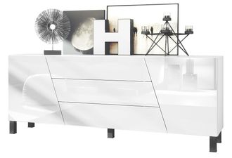 Vladon Sideboard Houston, Made in Germany, Kommode mit 2 T&uuml;ren und 3 Schubladen, Korpus Wei&szlig; matt, Fronten Wei&szlig; Hochglanz (178 x 69,5 x 38,5 cm)