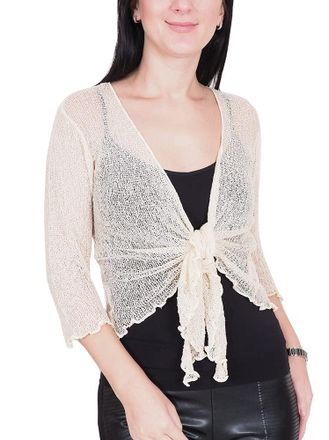 Mimosa Damen gehäkelter Bolero offener Cardigan Glitzer oder einfarbige super Dehnbare Spitzen-Fischnetz-Strickjacke Normal und Übergröße
