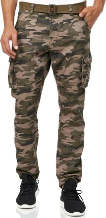 Indicode Herren William Cargohose aus Baumwolle m. 7 Taschen inkl. G&uuml;rtel | Outdoorhose Dired Camouflage, XXL