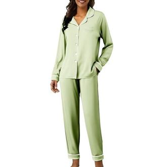 Generic Ensembles De Pyjama Femme Manches Longues Col en V Boutonn&eacute; Grande Taille Imprim&eacute; &agrave; Pois Coton Pyjama Pantalon Automne Et Hiver Respirant Doux V&ecirc;Temen