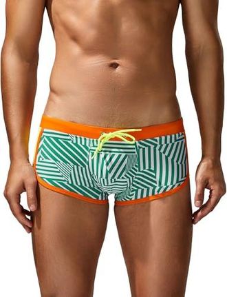 Feoya Short de bain pour homme - Ray&eacute; - Sous-v&ecirc;tements avec cordon de serrage - Short de plage d&eacute;t&eacute; - Taille basse - &Eacute;lastique, Orange, XL