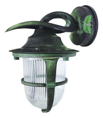 Licht-Erlebnisse Wandleuchte au&szlig;en Glas Echt-Messing 24 cm hoch IP64 Gr&uuml;n Antik E27 Maritim Wandlampe Balkon Haust&uuml;r Au&szlig;enlampe Wand Terrasse