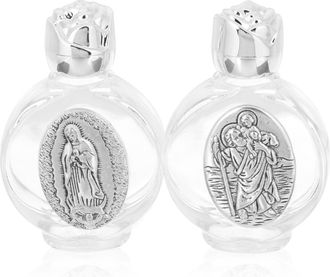 Aboofan 2 St&uuml;ck Metall Wasserflasche Mit Glasbeh&auml;lter Und Goldfarbener Rosenkappe Nachf&uuml;llbar F&uuml;r Heiliges Wasser Und Taufdekorationen Leicht Und Tragbar