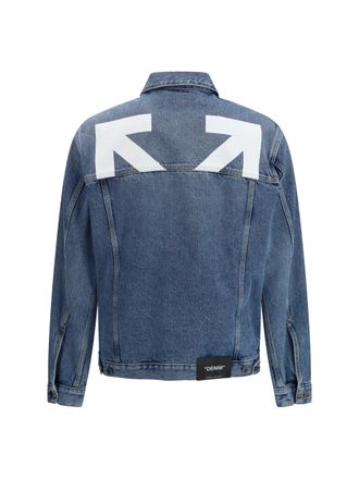 Off-white Mens Half Arrow Skate Denim Jacket Light Medium Blue Cotton