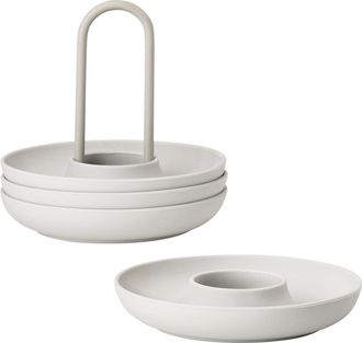 Zone Denmark Singles Eierbecher aus Silikon, Eierhalter, Stapelbar, 4er-Set mit Halter, Durchm. 11,2 cm, Höhe 9,5 cm, Warm Grey