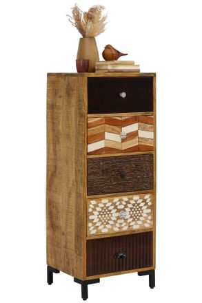 Landscape Kommode, Mehrfarbig, Natur, Metall, Keramik, Akazie, Mangoholz, massiv, Holz, 5 Schubladen, 46x120x40 cm, Beim&ouml;bel erh&auml;ltlich, stehend, Wohnzimmer, Ko