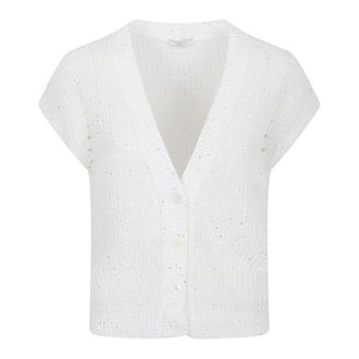 PESERICO Femme, Pulls, Blanc, Taille: 38 FR Knit Cardigan