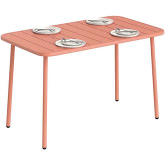 OUTSUNNY Table de jardin - Outsunny - rectangulaire 4 personnes - plateau &agrave; lattes - acier - 120x70cm - rouge