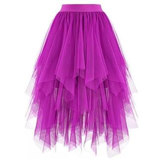 Generic Jupe de ballet irr&eacute;guli&egrave;re en tulle pour femme avec taille &eacute;lastique pour bal de fin dann&eacute;e, tenue de tous les jours, B - Violet, XL