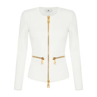 Elisabetta Franchi Femme, Pulls, Blanc, Taille: 38 FR Cardigan en maille avec zip
