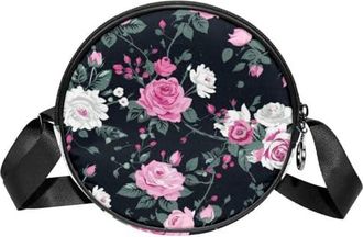 Generic Sac &agrave; bandouli&egrave;re rond pour femme, motif floral color&eacute;, petit sac &agrave; bandouli&egrave;re avec fermeture &eacute;clair, bretelles r&eacute;glables, sac &agrave; main rond d&eacute;contract