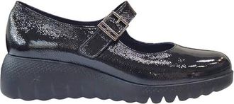 Fluchos Fluchos F2247 Chaussures en cuir verni noir pour femme Fermeture adhésive Plateforme confortable Semelle intérieure amovible Cuir, Noir, 37 EU Ancho