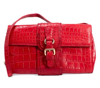 Giorgio Armani Red Crocodile Embossed Buckle Shoulder Bag