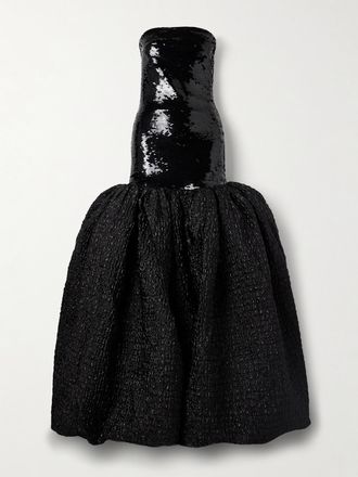 Dima Ayad Tr&auml;gerlose Robe Aus Metallic-cloqu&eacute; Und Gl&auml;nzendem Jersey Mit Pailletten - Schwarz