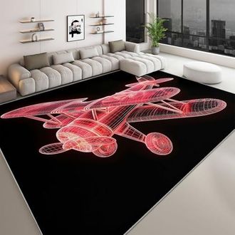 Generic Tapis Noir Lavable pour Salon, Tapis &agrave; Poils Courts Antid&eacute;rapant Minimaliste Militaire Moderne Avions pour Enfants Bureau Salle &agrave; Manger Cuisine et Ch
