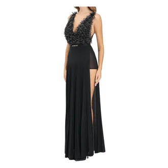 Elisabetta Franchi Femme, Robes, Noir, Taille: 40 FR Robe Longue Pliss&eacute;e