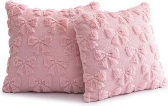 Generic Lot de 2 housses de coussin avec noeud Rose 45 x 45 cm