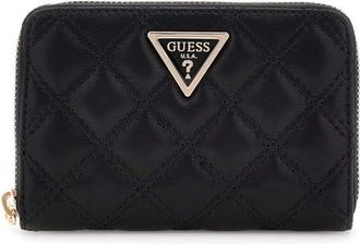 Guess Petit portefeuille avec fermeture éclair, rembourré diamant, noir, logo triangulaire