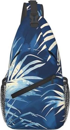 Generic Sacoche Bandouliere Motif de feuilles tropicales bleues Polyester Sacs &agrave; Bandouli&egrave;re Casual Crossbody Bag pour Homme Femme Randonn&eacute;e