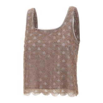 Rotate Rotate Birger Christensen, Femme, Tops, Brun, Taille: 40 FR Scallop Sequin Top