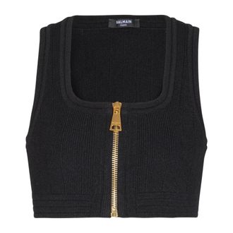 Balmain Knit Bralette Crop Top - - Tops - Damen - Schwarzk - XS