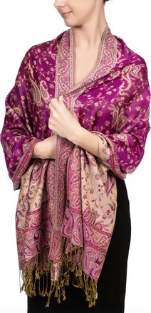 achillea Pashmina-Schal mit Fransen, weich, seidig, wendbar, Paisleymuster, hellviolett