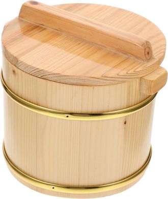 BESTOYARD Reiseimer mit Holzdeckel, Beh&auml;lter zum Servieren von Sushi und Aufbewahrung in der K&uuml;che, Reisfass f&uuml;r Restaurant, rundes Design, 17,8 x 14,9 cm