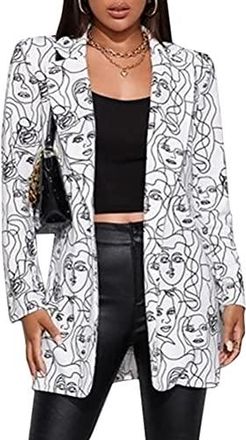 ORANDESIGNE Blazer Femme Coton Lin,Costume Revers Boutons Manches Longues Blazer de Bureau Casual Grande Taille J Blanc L